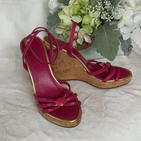 Coach | Shoes | Coach Fuschia Pink Cork Wedge Sandals | Poshmark
